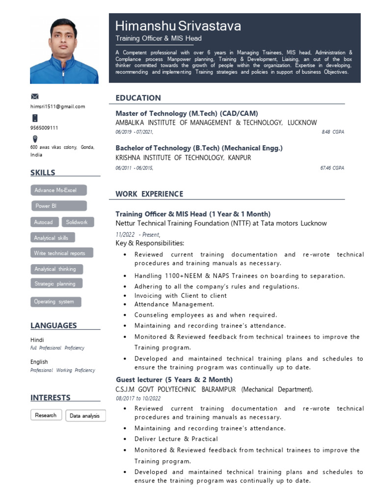 Himanshu Resume TO & MIS-1 | PDF | Engineering