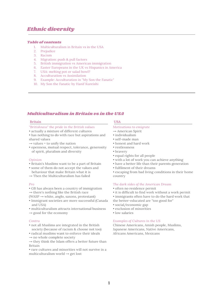 Ethnic Diversity | PDF | Immigration | Multiculturalism