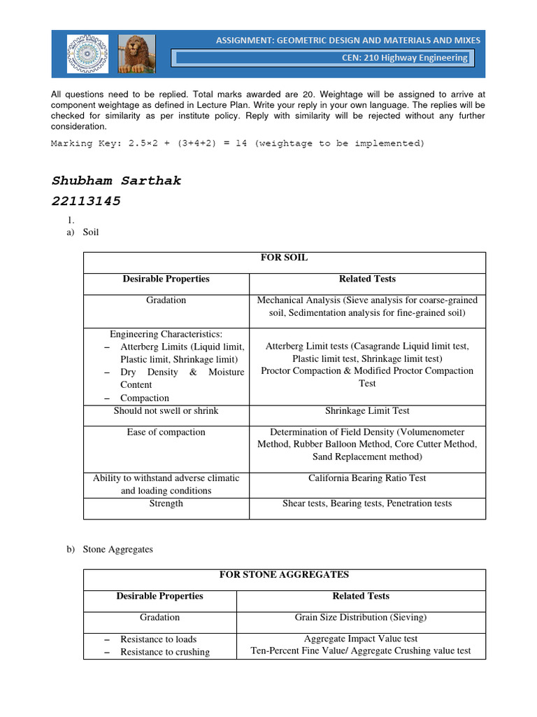 Highway Engineering Design Assignment | PDF | Soil | Civil Engineering