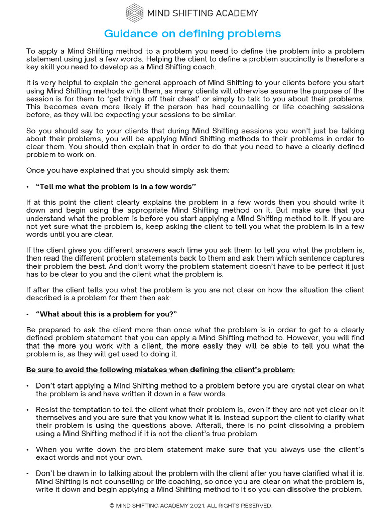 Guidance On Defining Problems 1 | PDF