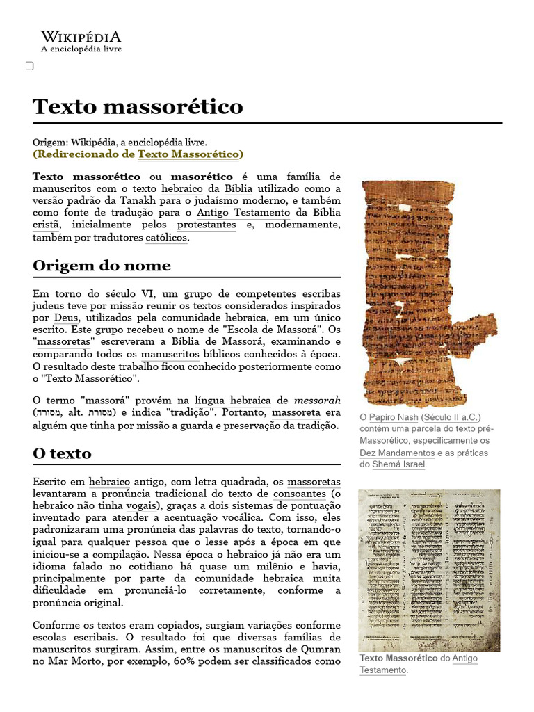 Texto Massorético - Wikipédia, A Enciclopédia Livre | PDF | Textos ...