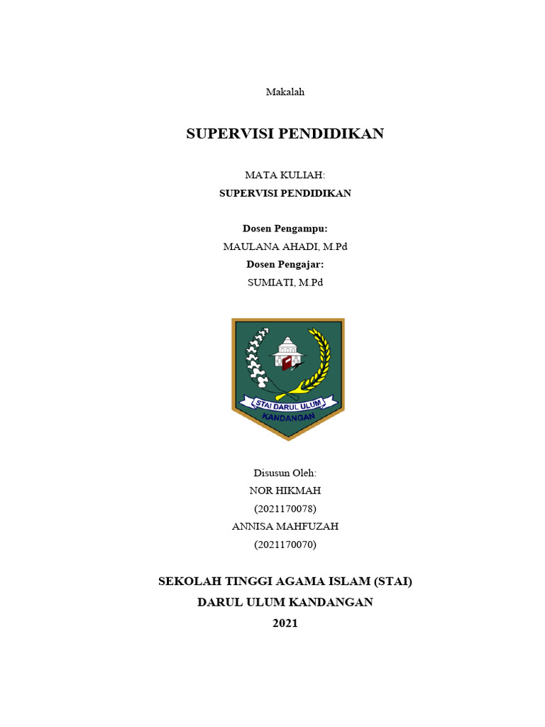 Tugas Kuliah - Makalah Supervisi Pendidikan | PDF