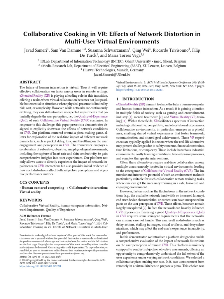 (Visualization) Collaborative Cooking in VR | PDF | Virtual Reality | Computer Network