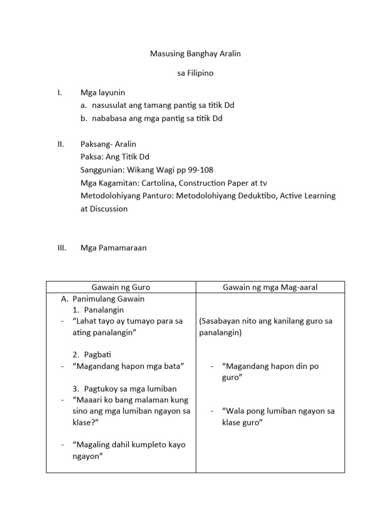 Masusing Banghay Aralin Sa FILIPINO | PDF