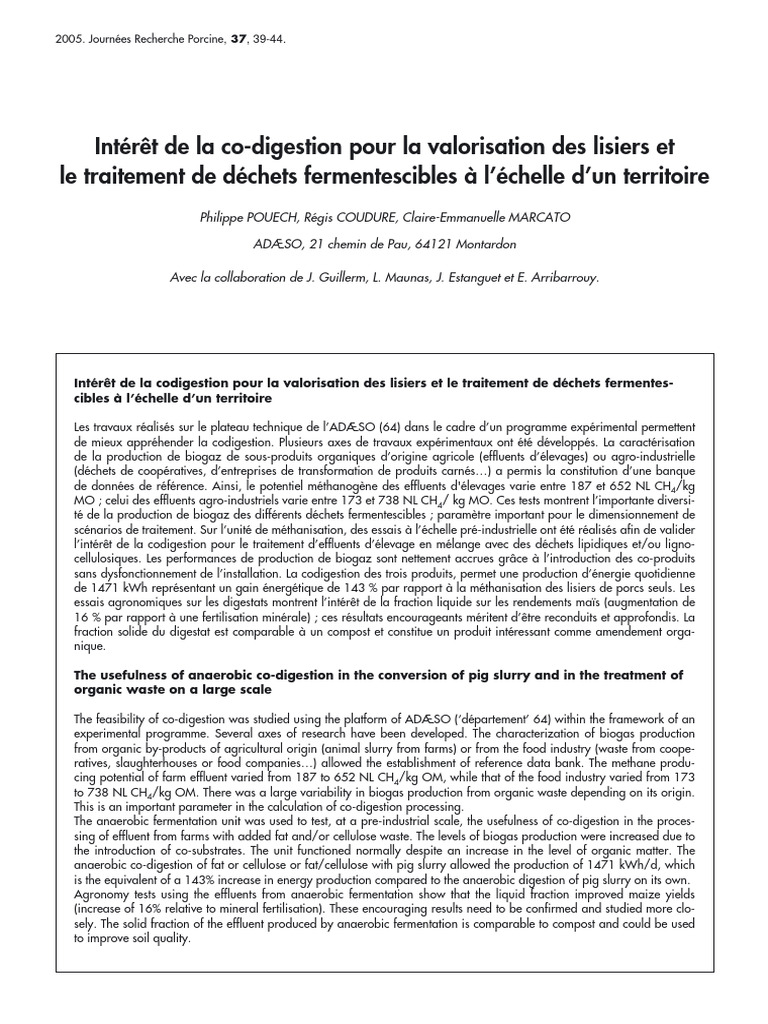 Env 0506 | PDF | Méthanisation | Biogaz