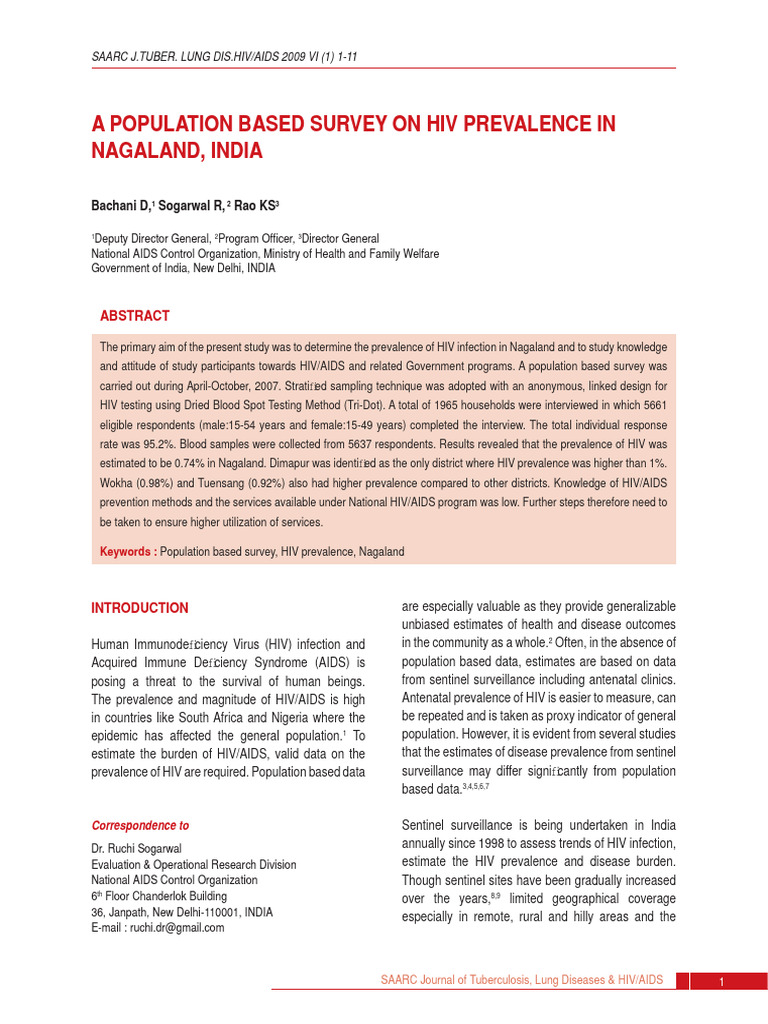 Population Based Survey On HIV Prevalence in Nagaland, India - Copy - 1 ...