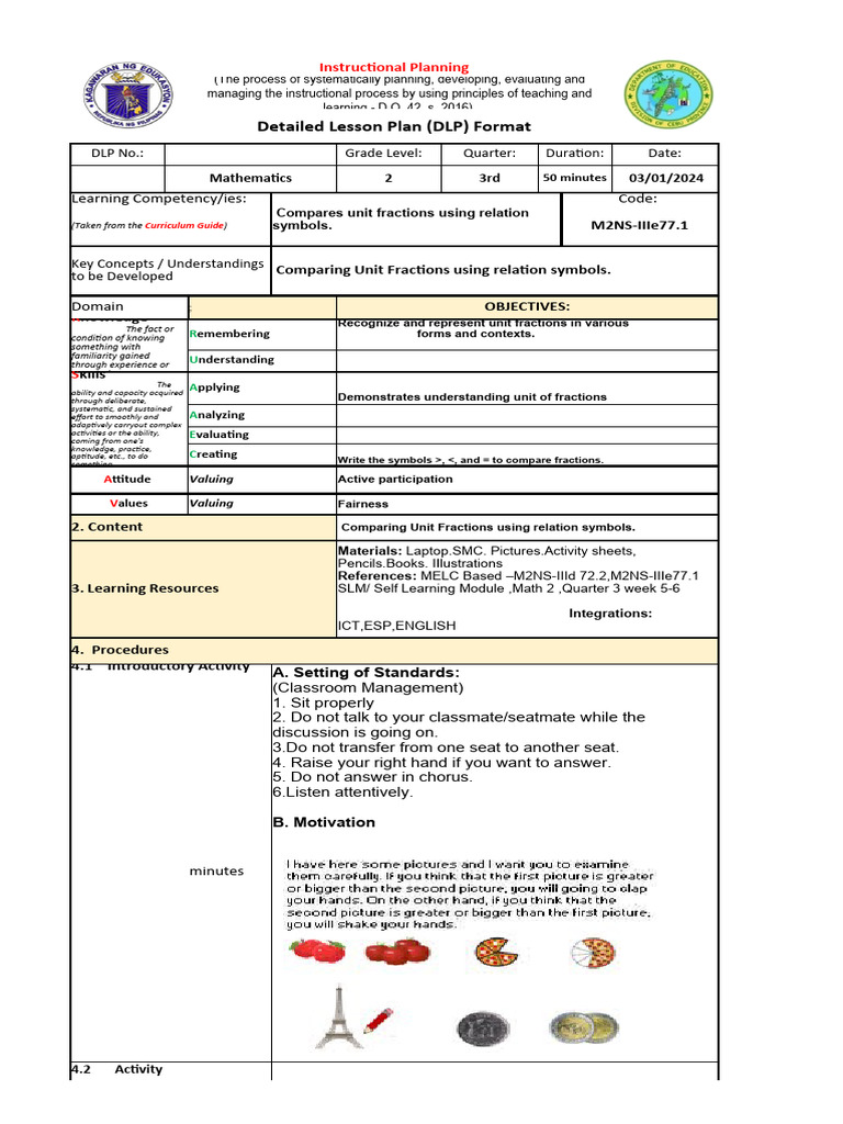 DLP-Comparing Fractions | PDF | Learning | Knowledge