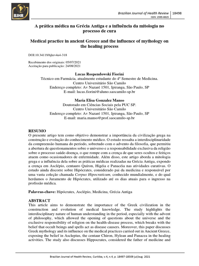 Mitologia e Medicina na Grécia Antiga | PDF | Homero | Mente