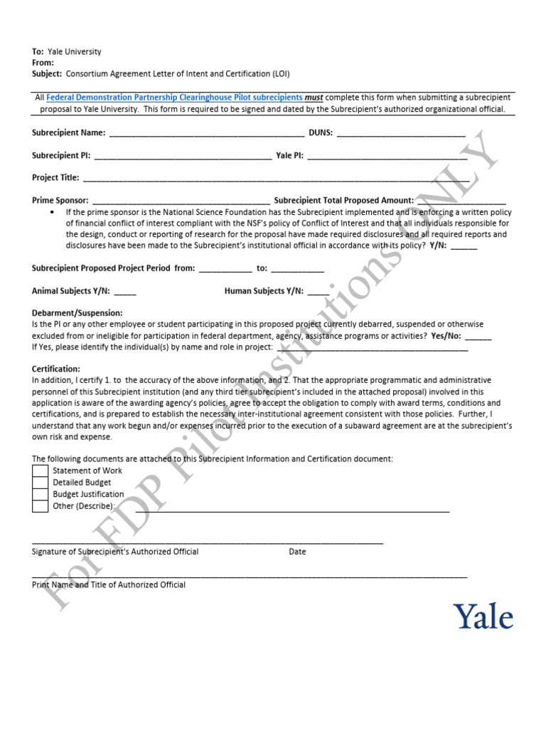 FDP Pilot Letter of Intent Fillable | PDF | National Science Foundation