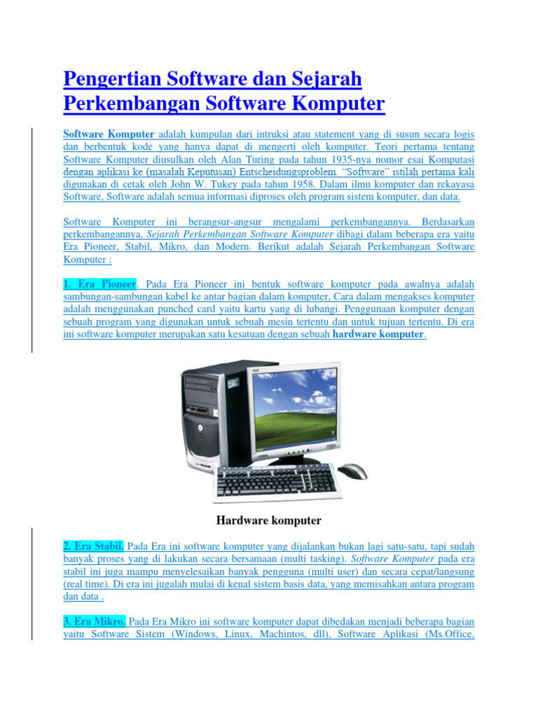 Pengertian Software Dan Sejarah Perkemba | PDF