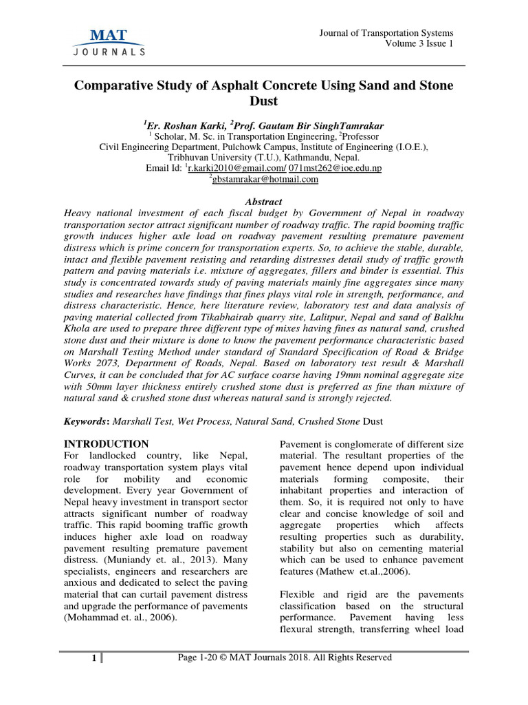 Comparative Study of Asphalt Concrete Using Sand and Stone Dust | PDF ...