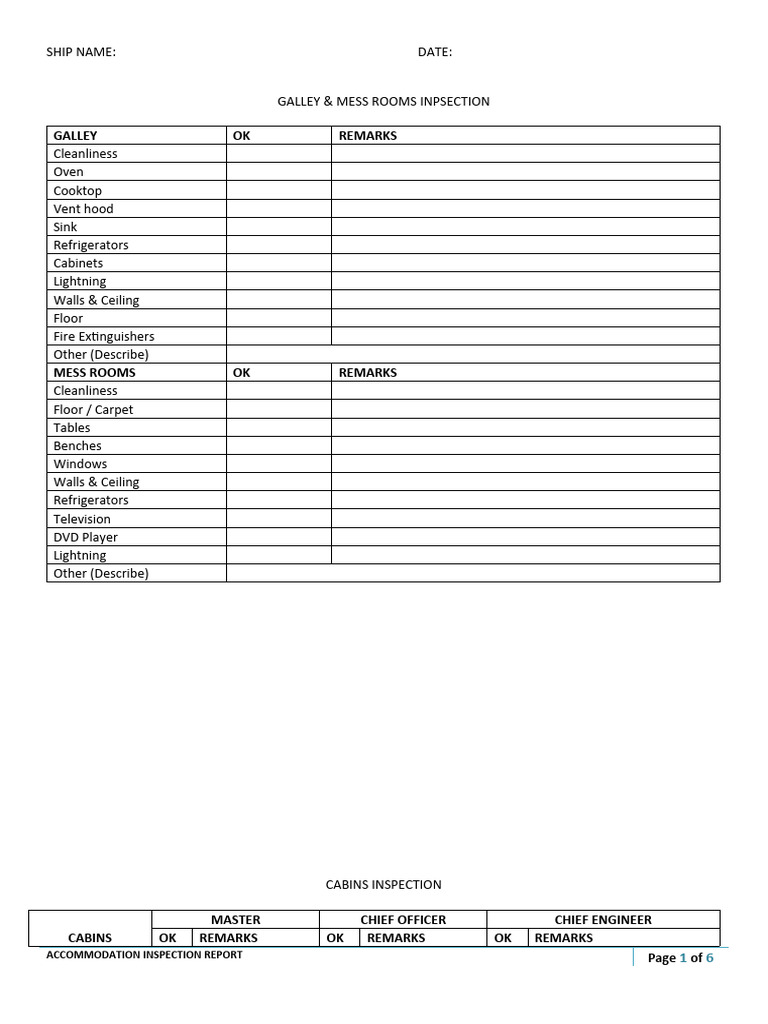 M-10 - Accommodation Inspection Report | PDF | Bed | Bathroom