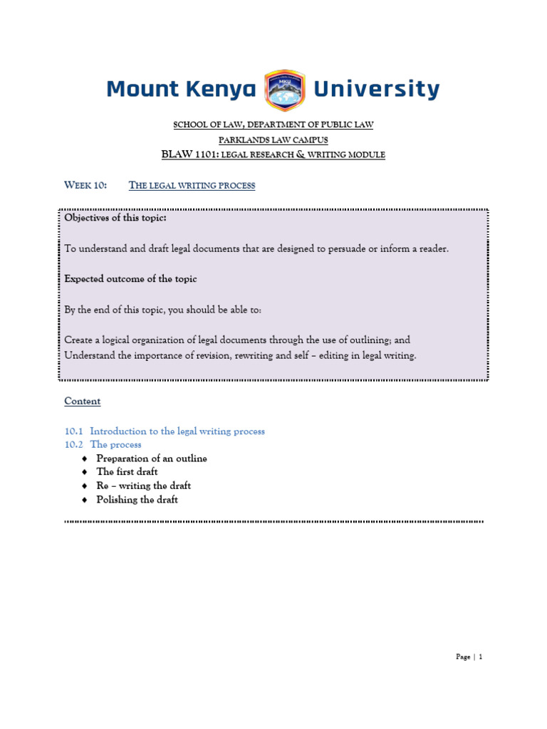 MKU Legal Writing & Research - Legal Writing Process | PDF ...