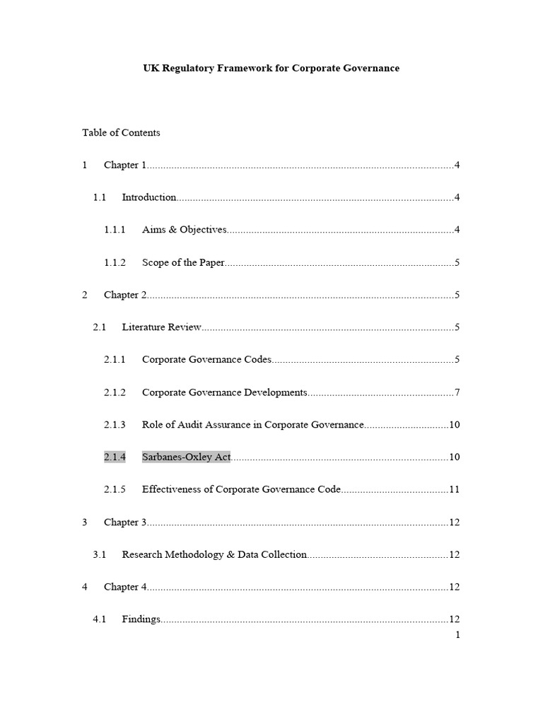 Research Proposal On The UK Regulatory Framework For Corporate ...