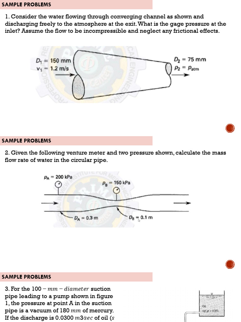 Sample Problems and Problem Set in Fluid Flow | PDF