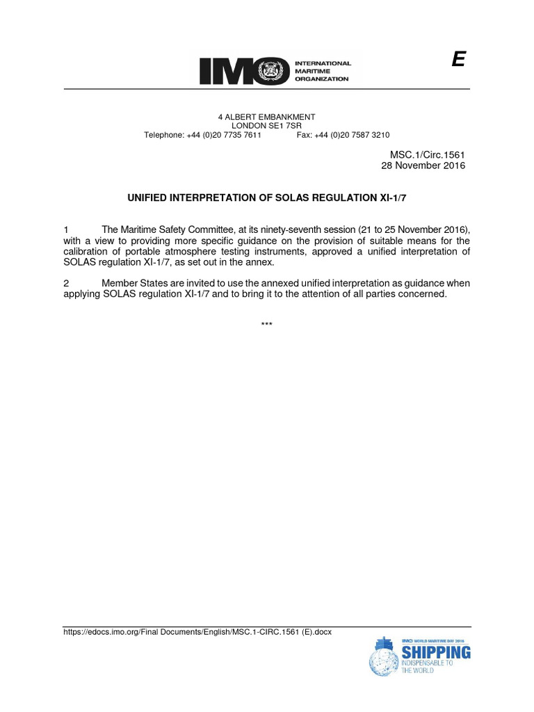 Unified Interpretation of SOLAS XI-1/7 | PDF