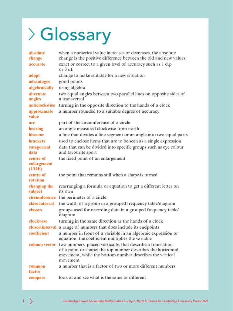 Math Glossary for Secondary Students | PDF | Numbers | Equations