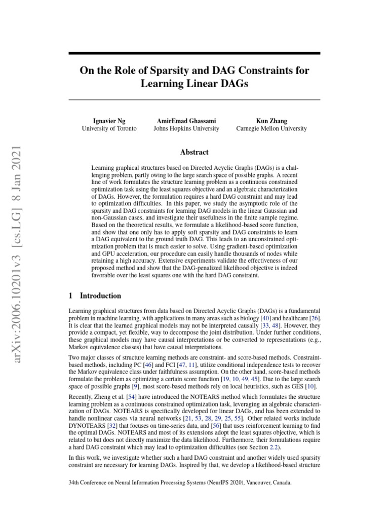Gradient Based Optimization Of Dag Penalized Likelihood For Learning Linear Dag Models Golem 