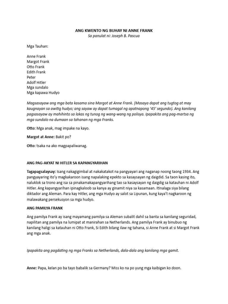 Ang Kwento NG Buhay Ni Anne Frank | PDF