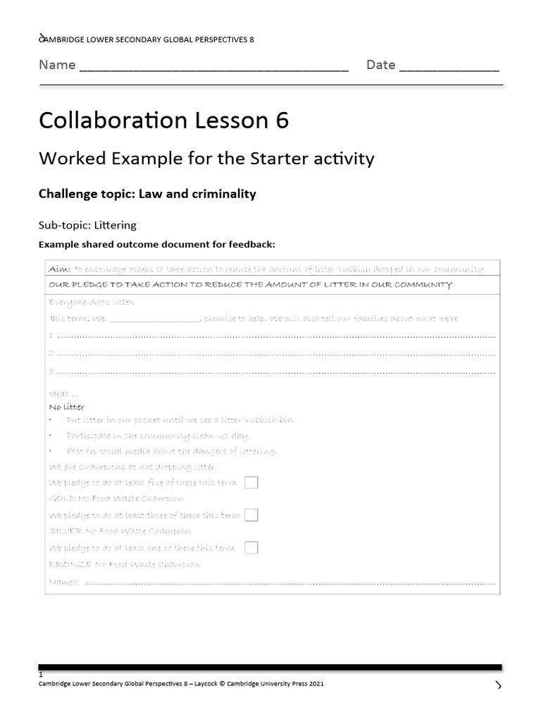 Collaboration Lesson 6 Worked Example For The Starter Activity | PDF ...
