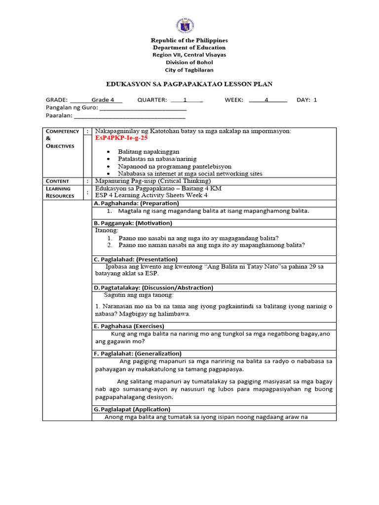 ESP4 Q1 WEEK 4 Day1 5 | PDF
