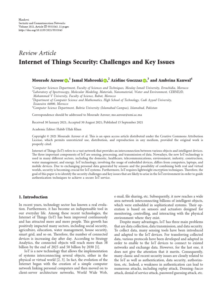 Internet of Things Security Challenges and Key Iss | PDF | Internet Of ...