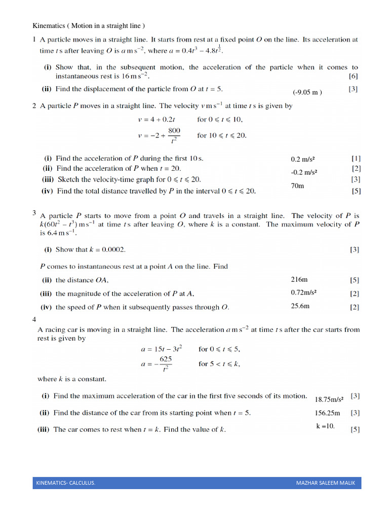 Kinematics Calculus M 1 | PDF
