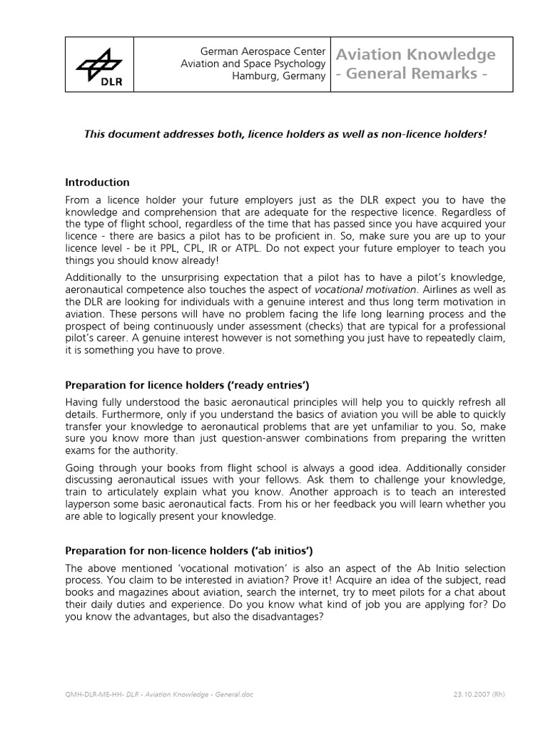 DLR - Aviation Knowledge - General | PDF | Knowledge | German Aerospace Center