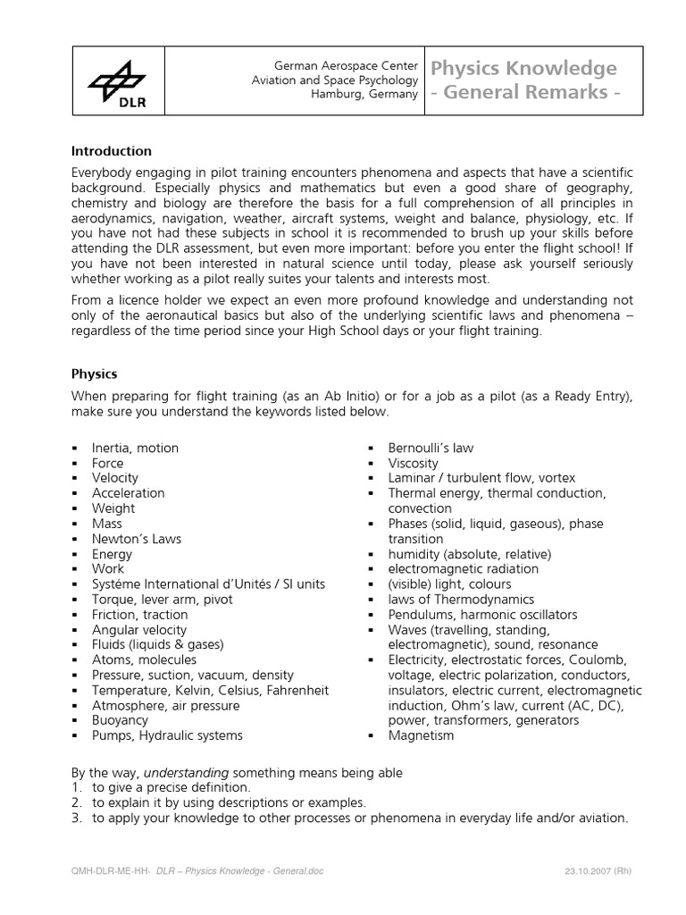 DLR - Physics Knowledge - General | PDF | Physics | Force