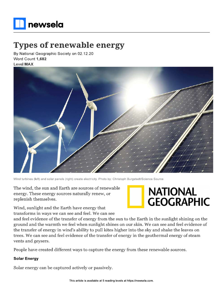 Types of Renewable Energy Article | PDF