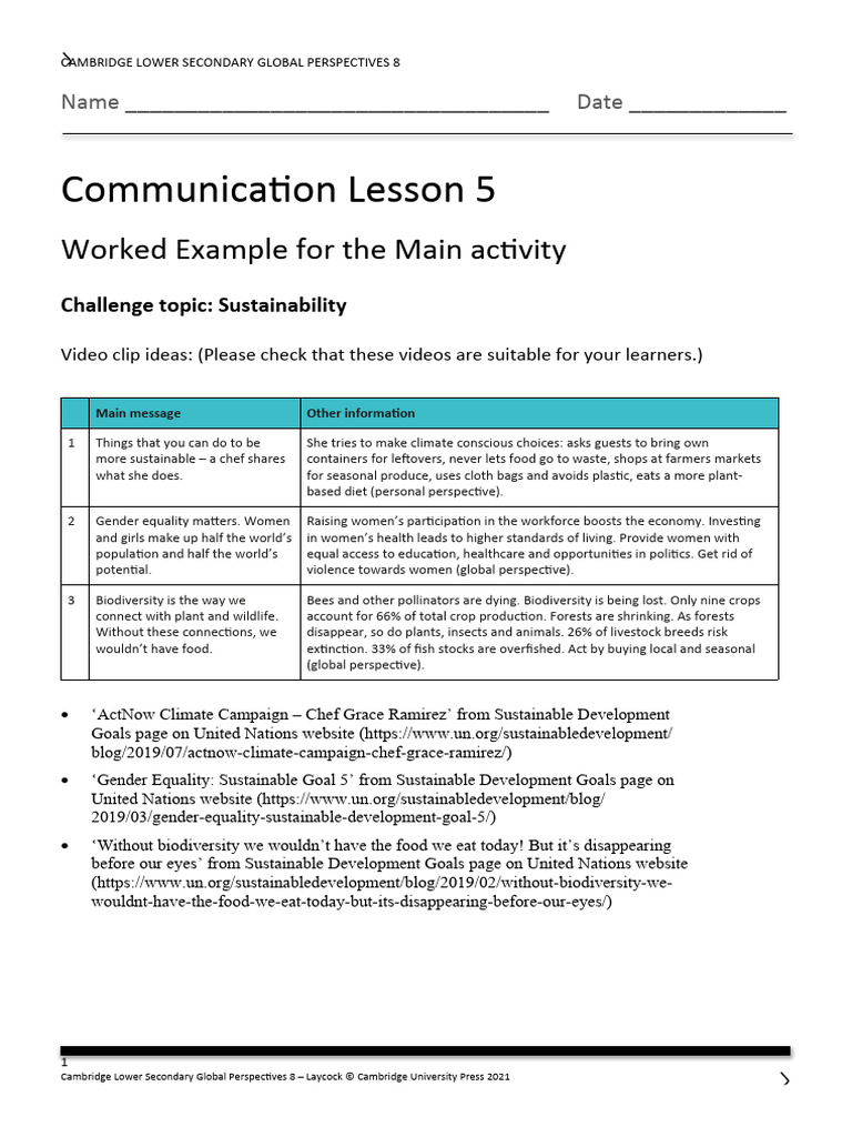 Communication Lesson 5 Worked Example For The Main Activity | PDF