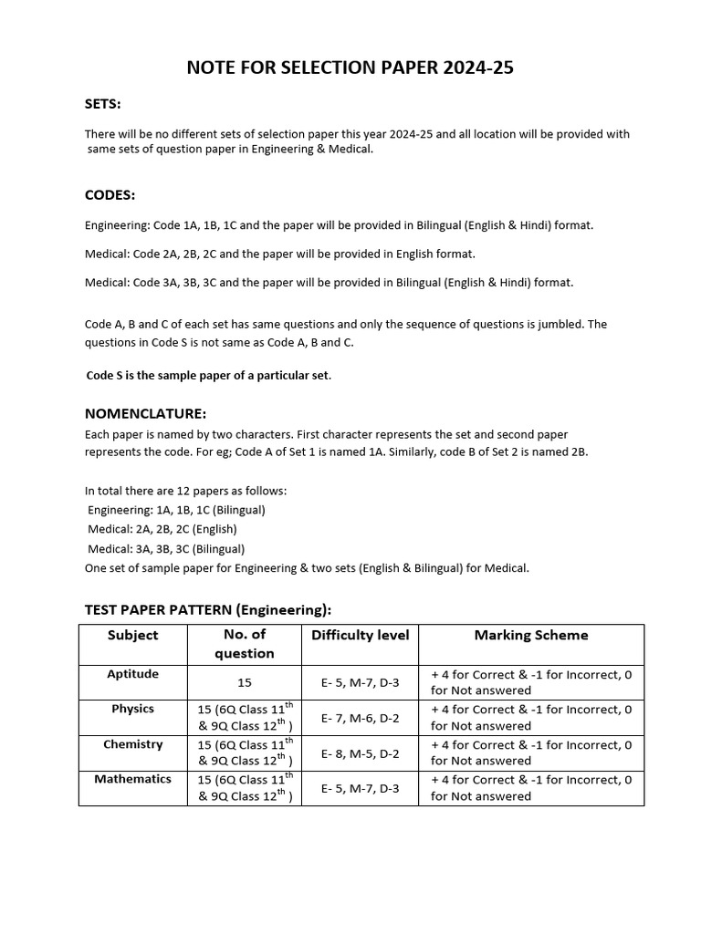 Syllabus Selection Paper 2024 2025 Eng. and Medical | PDF ...