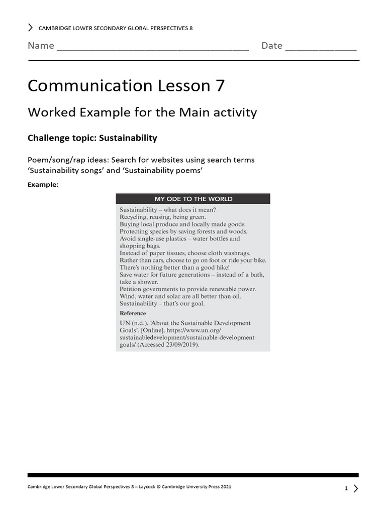 Communication Lesson 7 Worked Example For The Main Activity | PDF