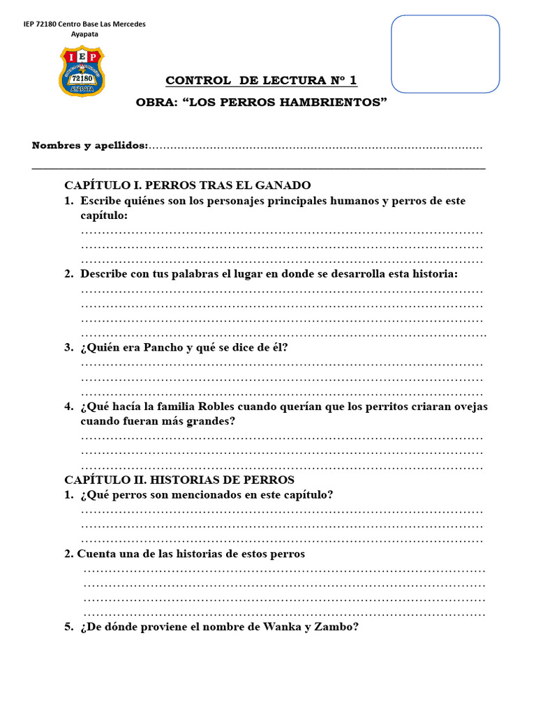 Control de Lectura: Los Perros Hambrientos | PDF