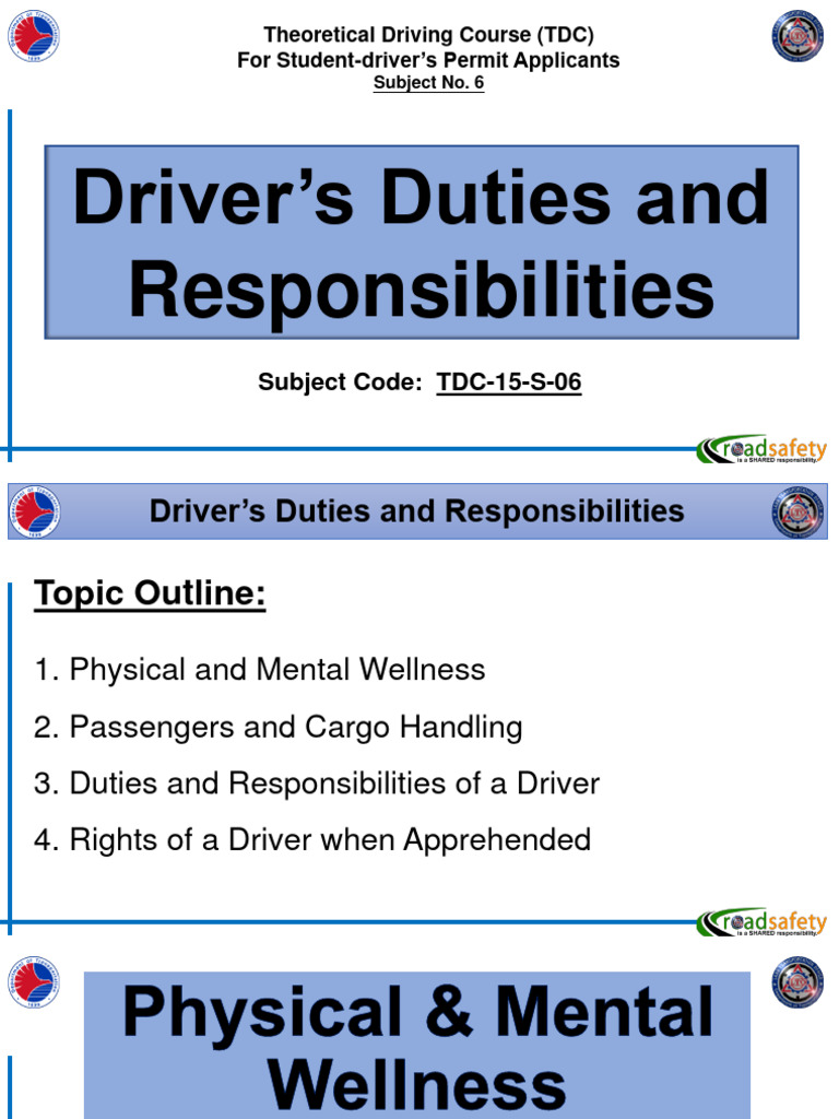 Driver Responsibilities and Wellness Guide | PDF | Driving | Glasses