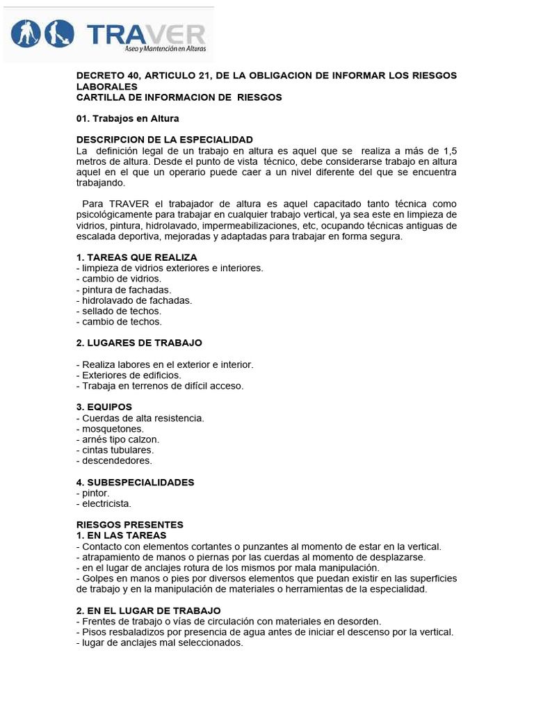 Informacion de Riesgos Inherentes Decreto ODI | PDF