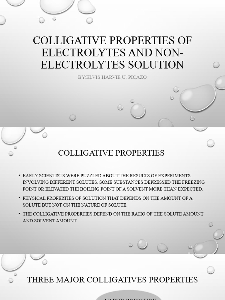 Colligative Properties of Electrolytes and Non-Electrolytes Solution ...