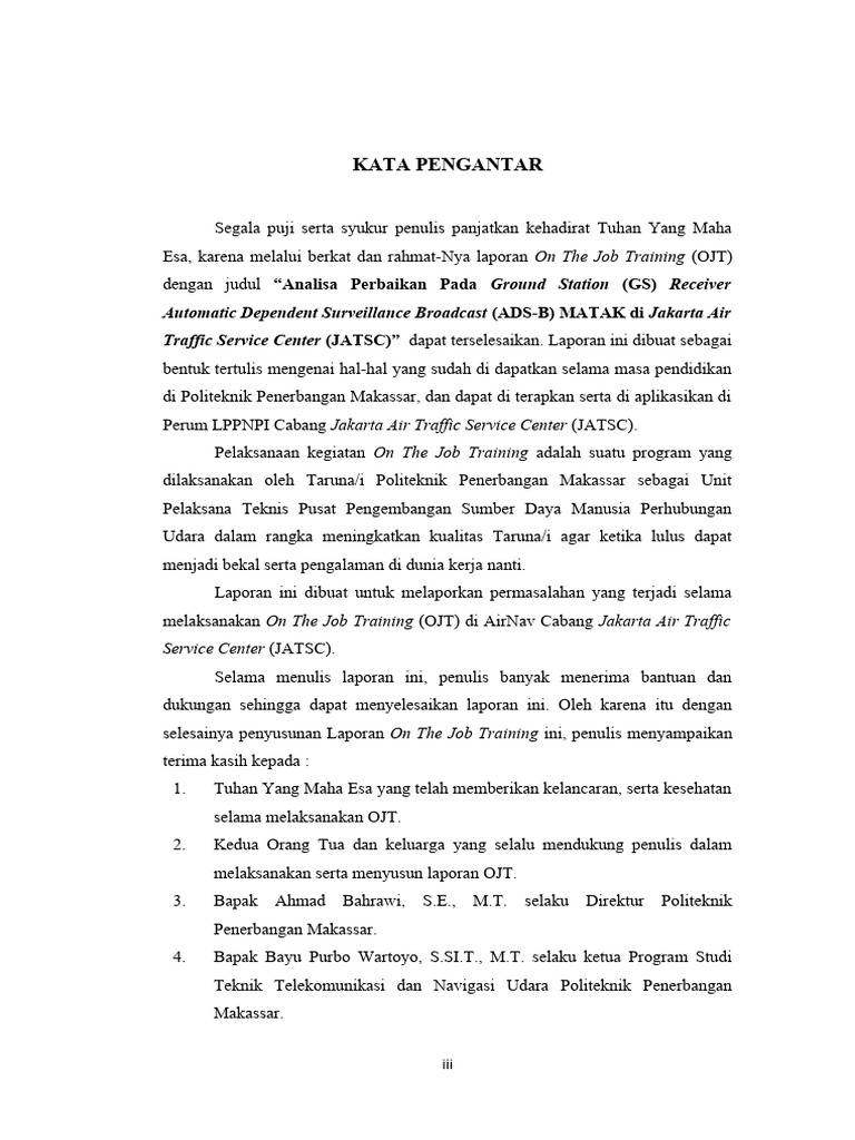 Kata Pengantar Sasongko OJT II | PDF