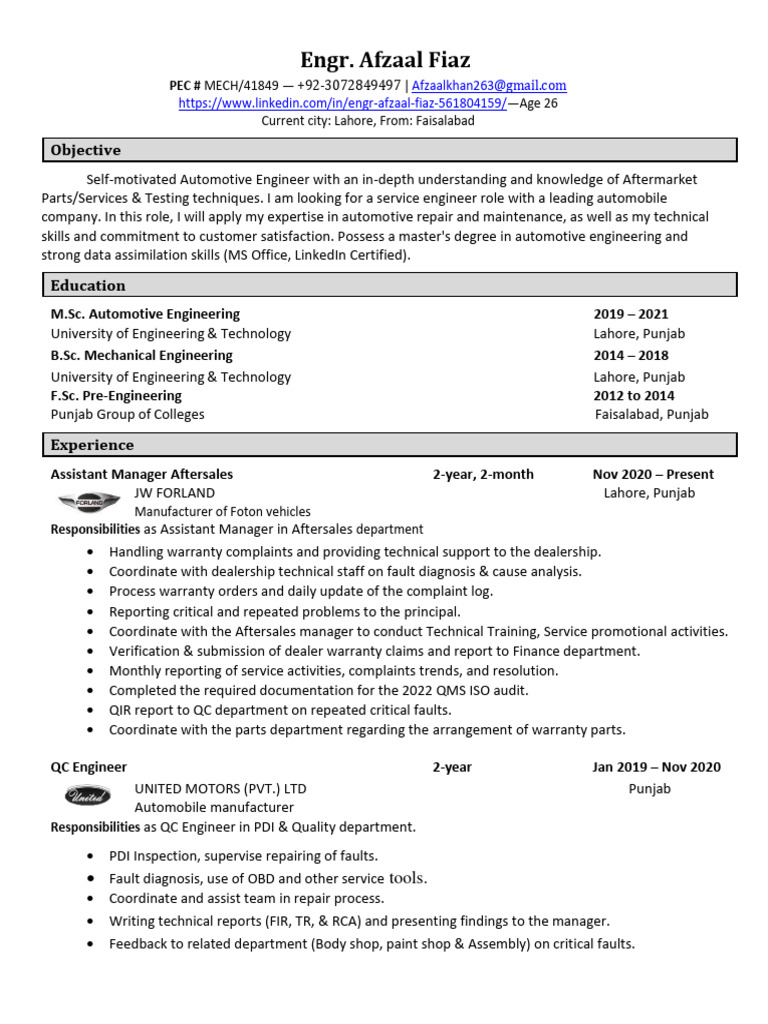 Afzaal - Fiaz - CV - HN - Afzaal Khan | PDF | Engineering