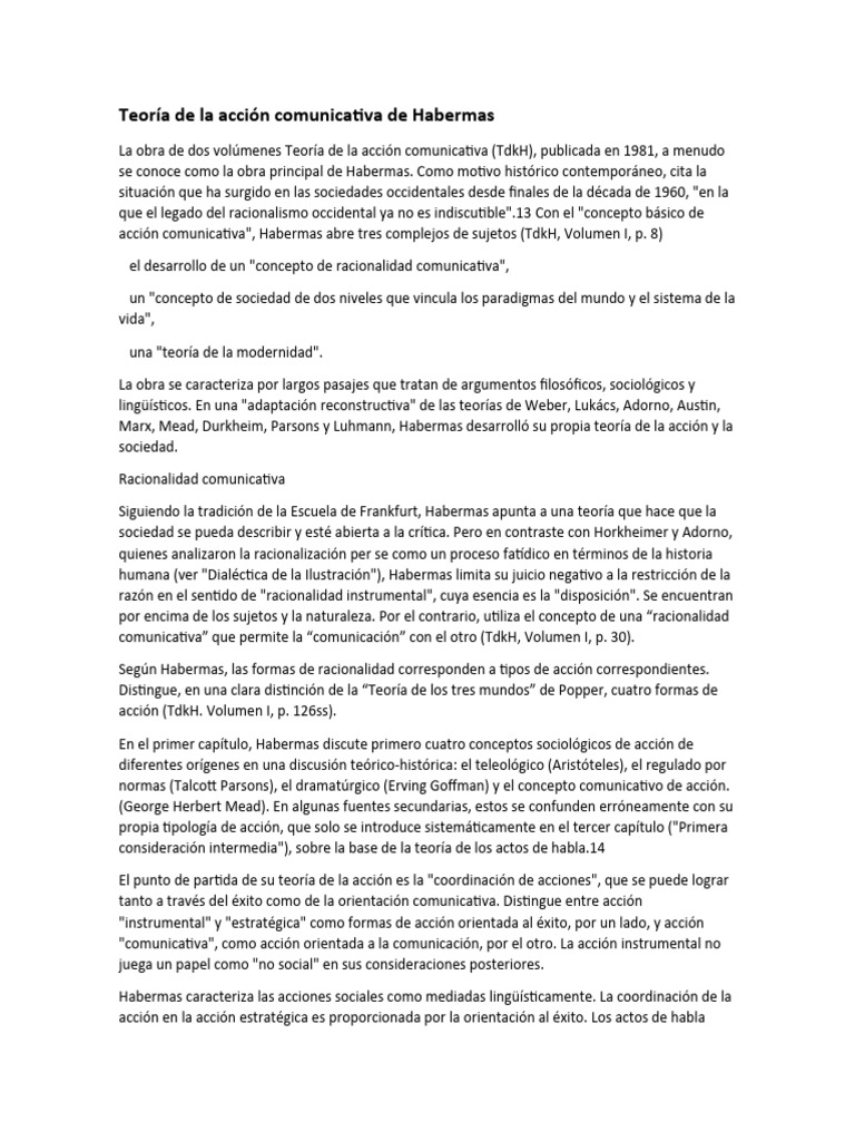 Teoría De La Acción Comunicativa De Habermas Pdf Jürgen Habermas