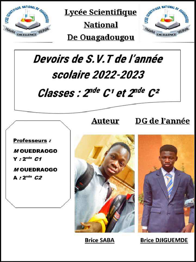 Devoirs D'SVT LSNO 2nde C | PDF