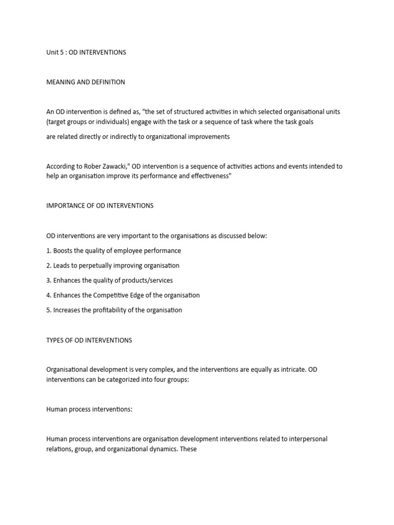 Unit 5 OD Interventions | PDF | Organization Development | Consultant