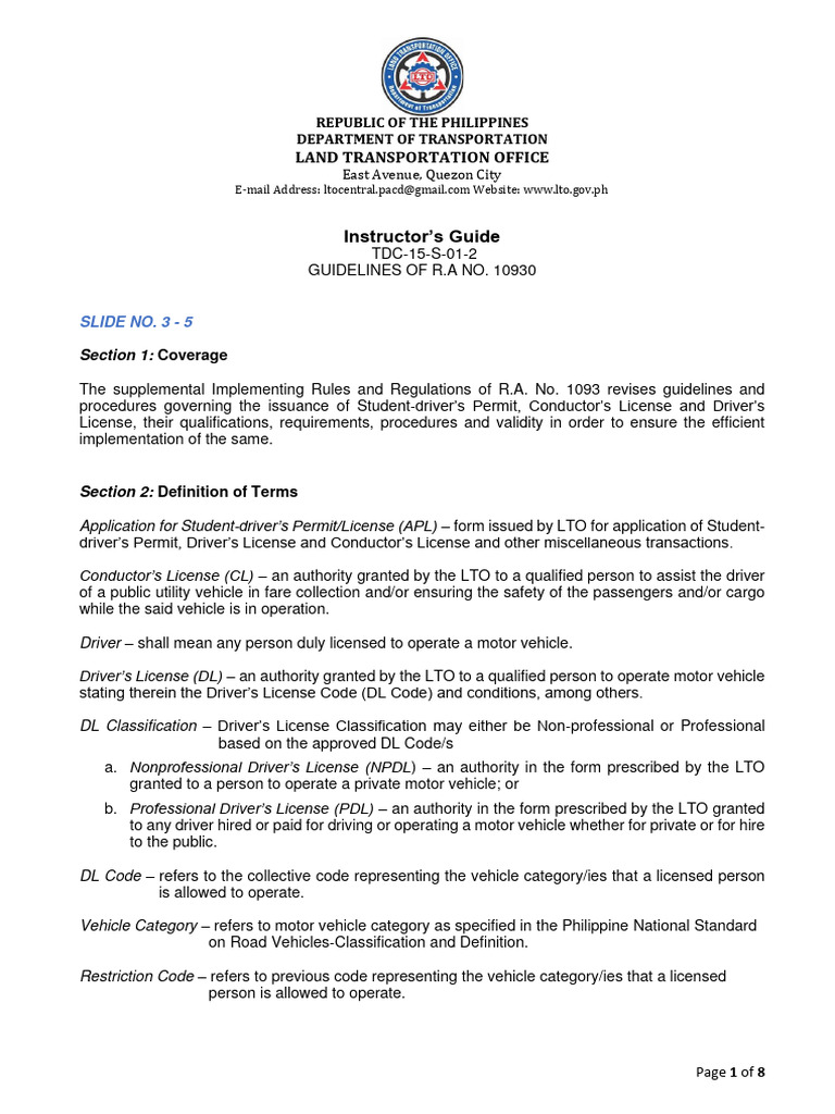 TDC-15-S-1-2 Guidelines For R.A No. 10930 | PDF | Driver's License ...