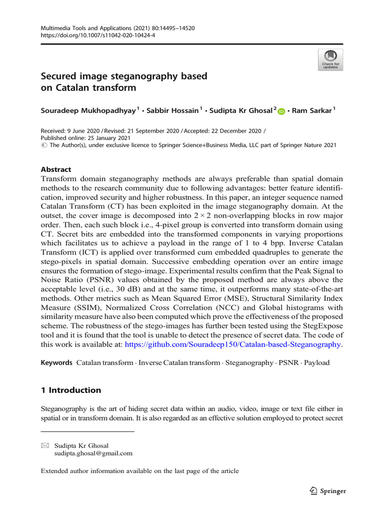 Secured Image Steganography Based On Catalan Transform | PDF | Applied Mathematics