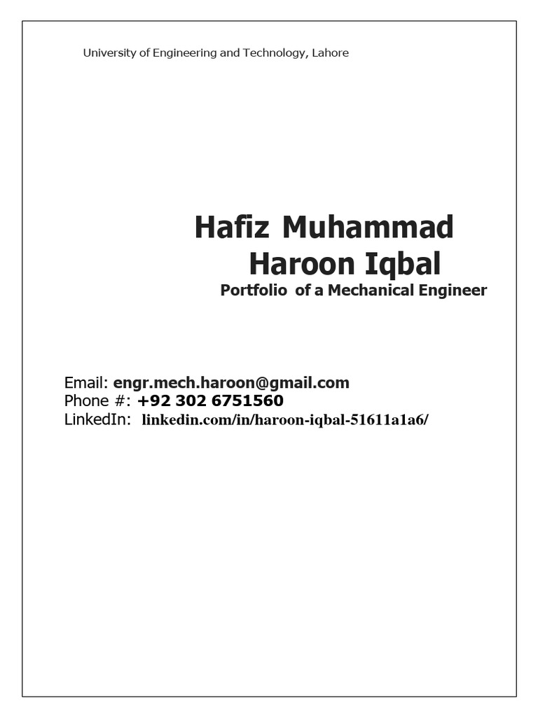 CV & Portfolio Haroon Iqbal - HAROON IQBAL | PDF | Mechanical Engineering | Computer Aided Design