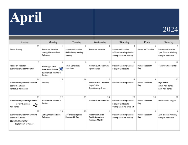 April Calendar 2024 | PDF