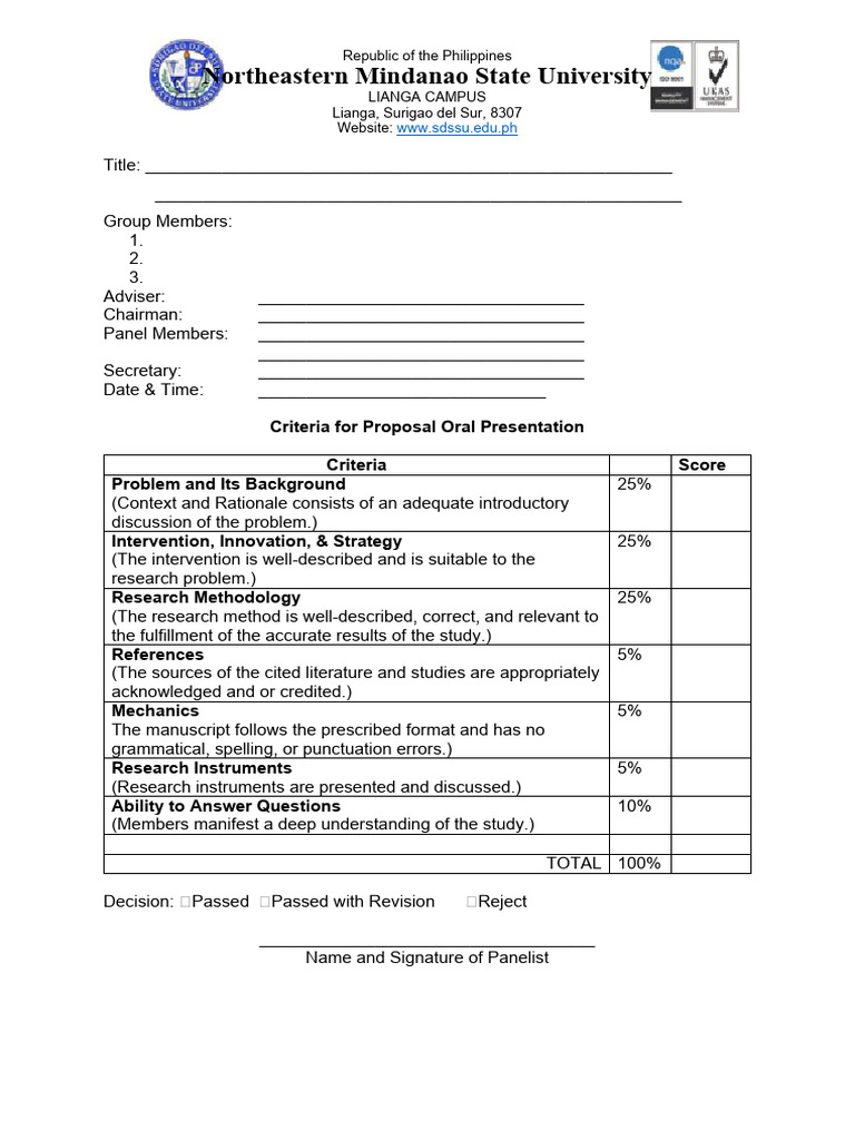 Proposal Hearing Rubric | PDF
