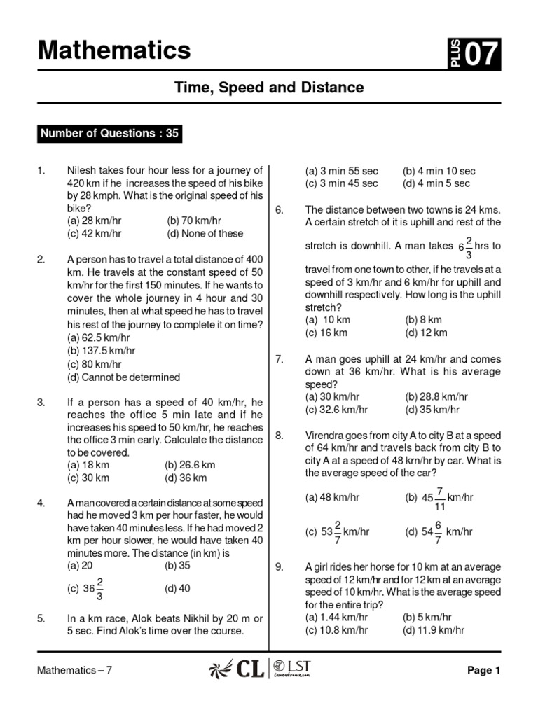 Mathematics: Time, Speed and Distance | PDF | Speed | Physical Quantities