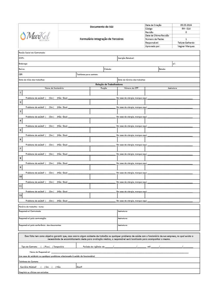 Formulario para Preenchimento | PDF