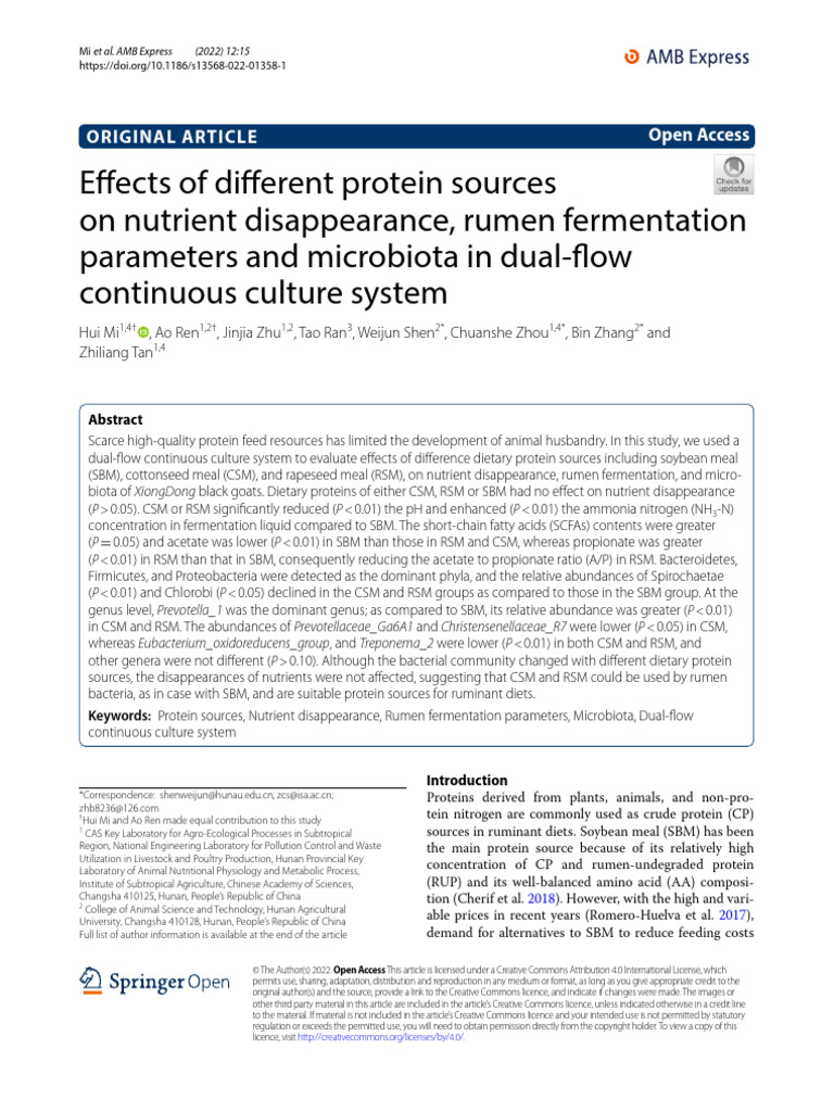 Effects of Different Protein Sources On Nutrient Disappearance, Rumen ...